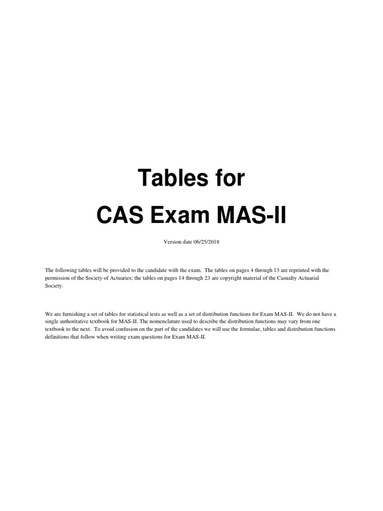 Tables For Cas Exam Mas-Ii | PDF | Akaike Information Criterion ...