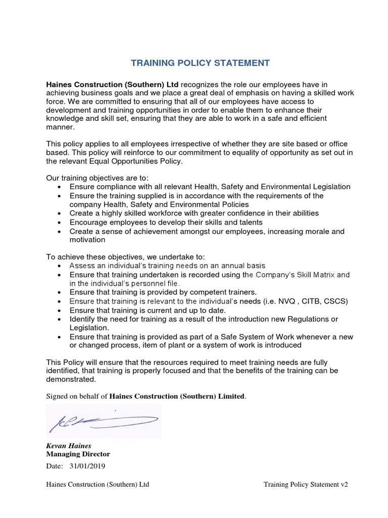 Training Policy Statement | PDF