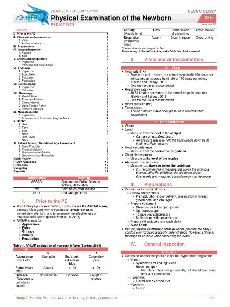 Physical Examination of The Newborn | PDF | Anatomical Terms Of Motion ...