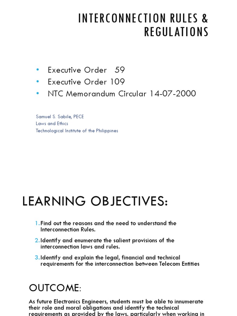 Interconnection Rules & Regulations: Executive Order 59 Executive Order ...