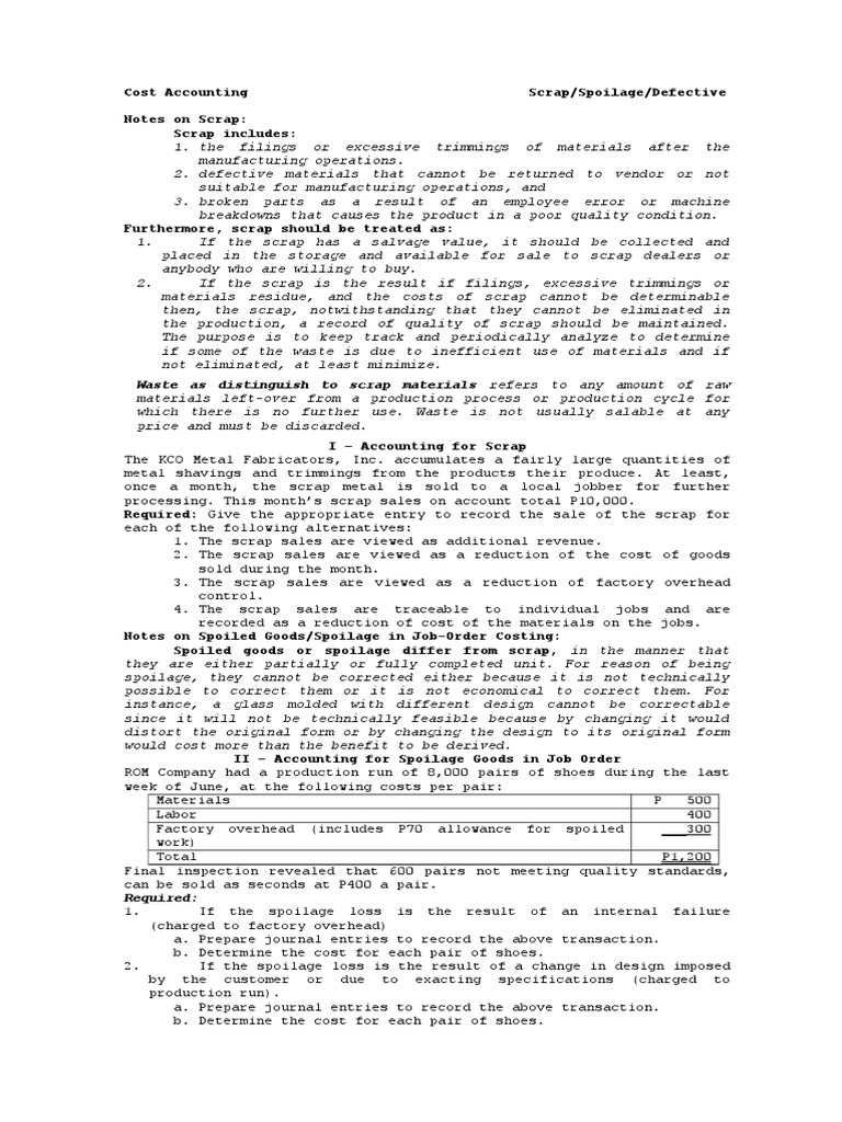 Cost Acc - Scrap | PDF | Scrap | Inventory