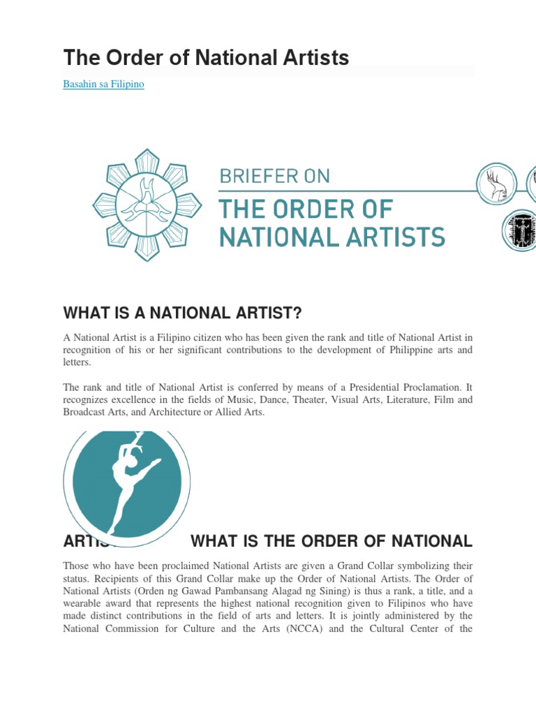 Insignia of the Order of National Artists | PDF | Philippines
