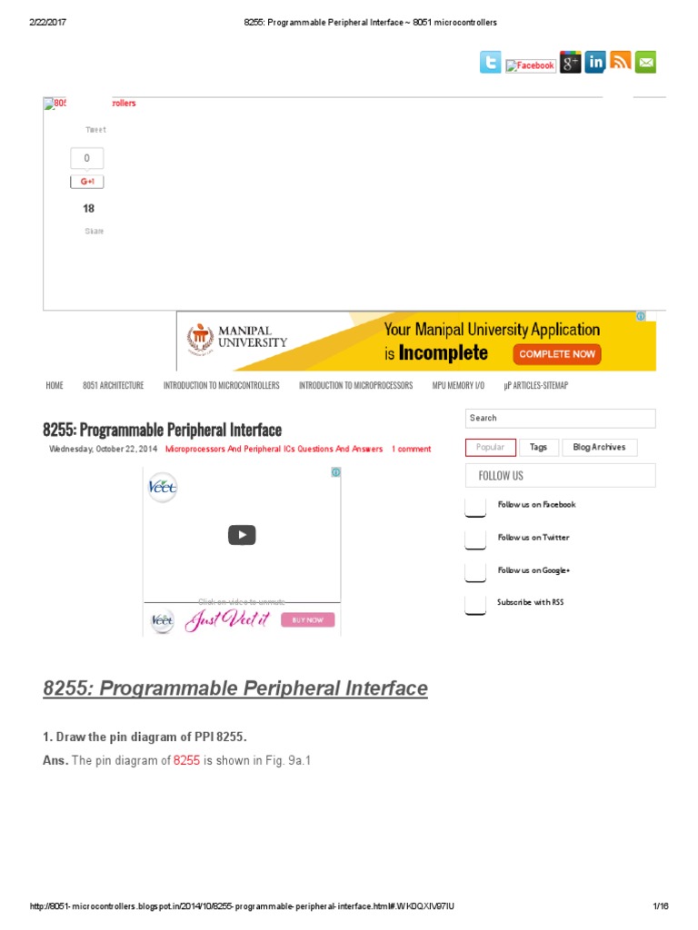 8255: Programmable Peripheral Interface | PDF | Input/Output | Electronic Design