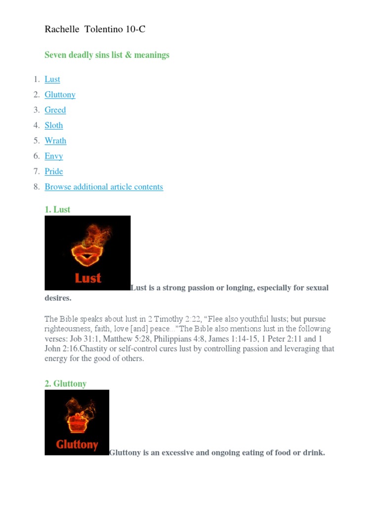 Seven Deadly Sins List | PDF | Seven Deadly Sins | Christianity