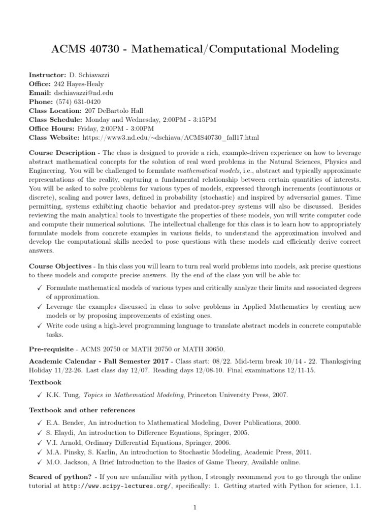 ACMS 40730 - Mathematical/Computational Modeling | PDF | Markov Chain ...