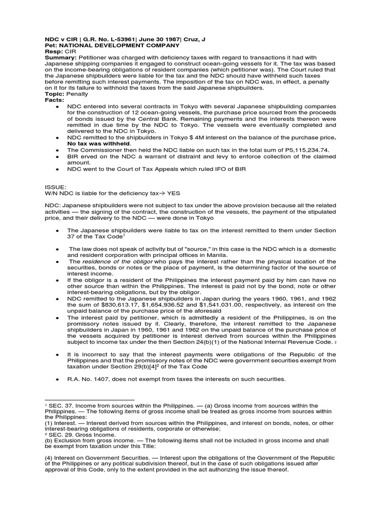 NDC V Cir (1987) - Miguel | PDF | Withholding Tax | Taxes