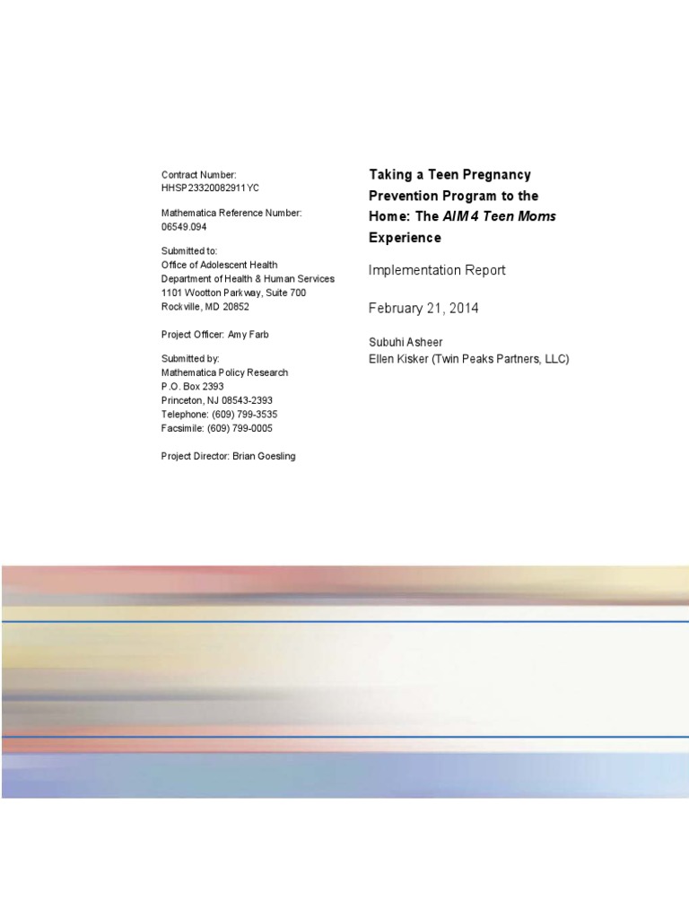 Taking A Teen Pregnancy Prevention Program To The Home: The AIM 4 Teen ...