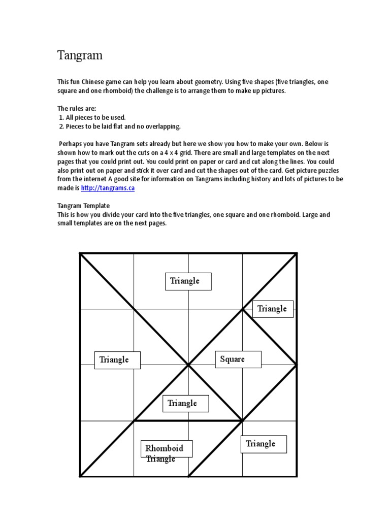 Tangram Puzzle Instructions and Templates | PDF | Language Arts ...