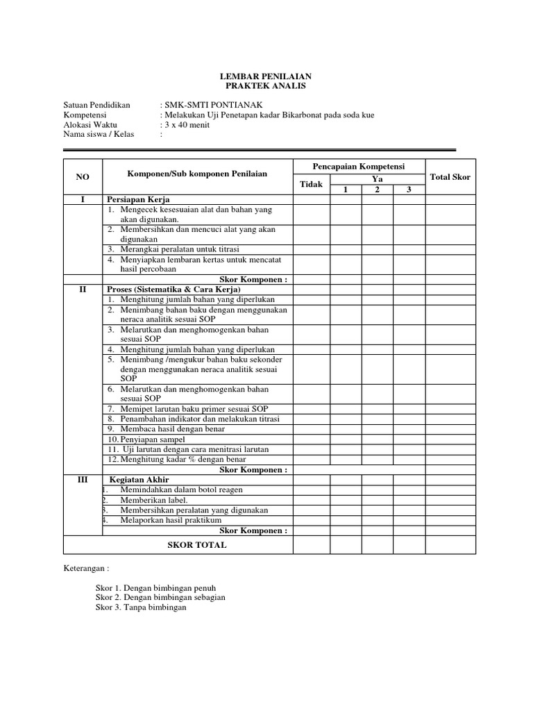 Lembar Penilaian Praktek (Rubrik 01) | PDF