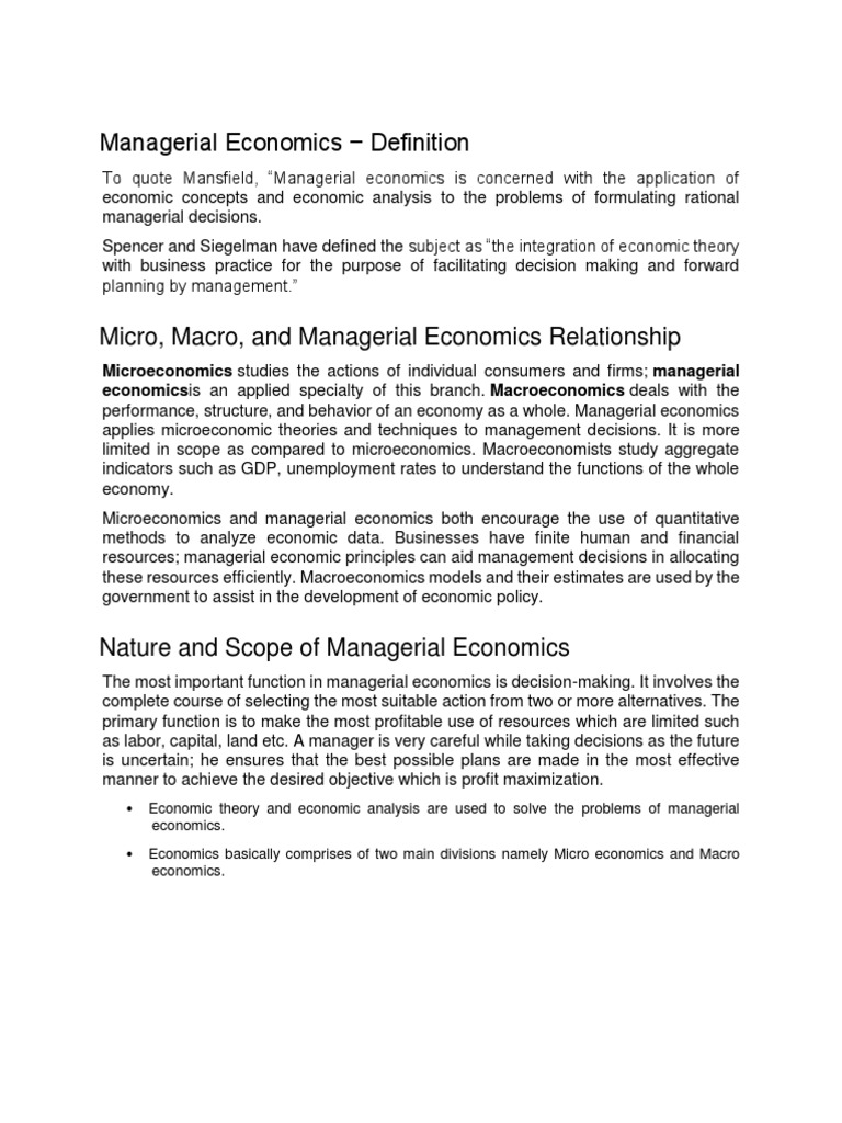 Managerial Economics Definition | PDF | Microeconomics | Economics