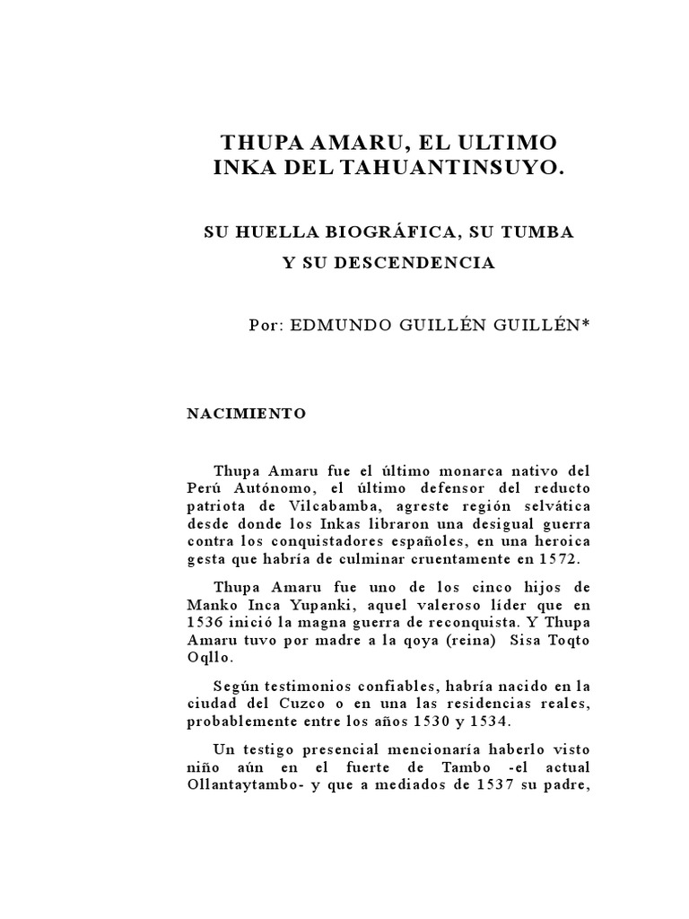 Thupa Amaru: Último Inka del Tahuantinsuyo | PDF | Imperio Inca | Perú