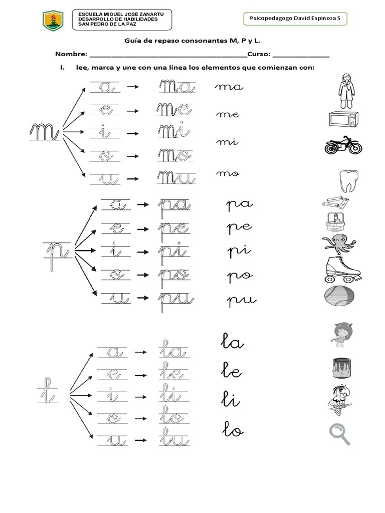 Repaso de Consonantes M, P y L | PDF