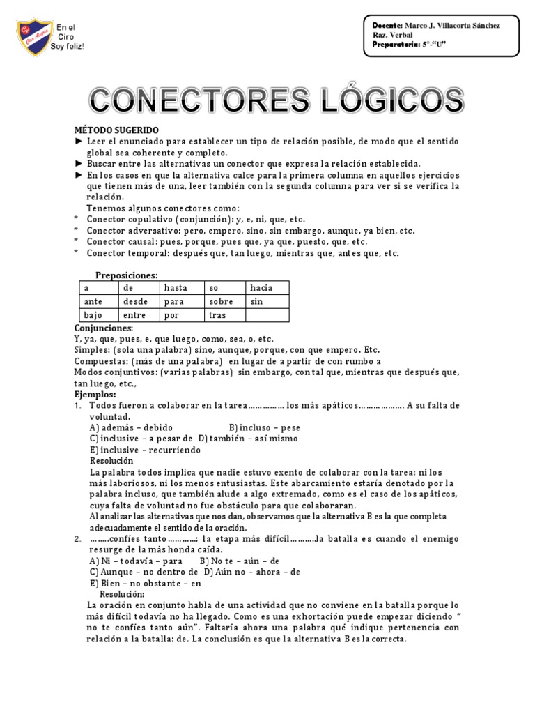 Conectores Lógicos 5° | PDF | Lingüística
