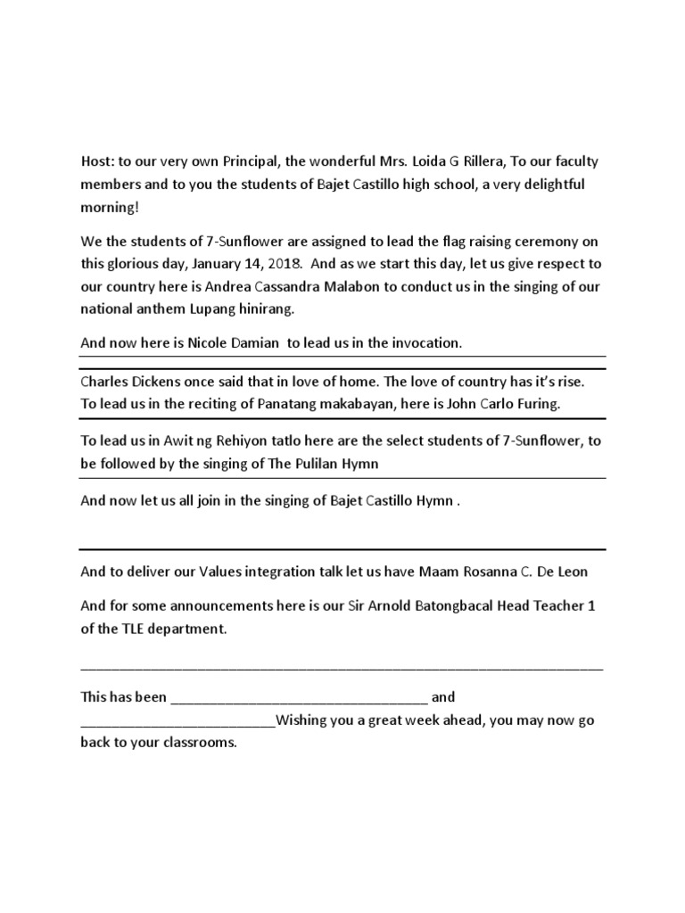 Monday Flag Raising Ceremony Program | PDF | Art