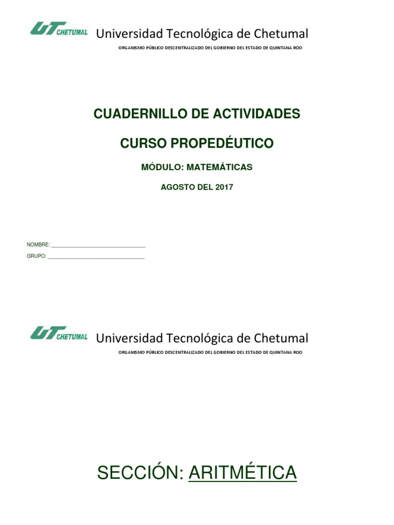 Cuadernillo de Ejercicios - Propedeutico Matematicas - Ut 2017 - Ok | PDF | Entero | Aritmética