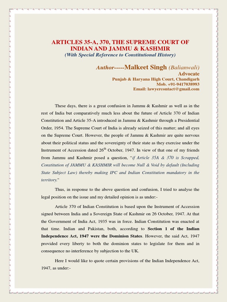 Articles 35-A 370 The Supreme Court of I | PDF | Official Documents ...