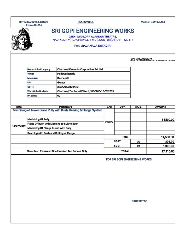 Crane Tower Repair Bill 014 | PDF | Business