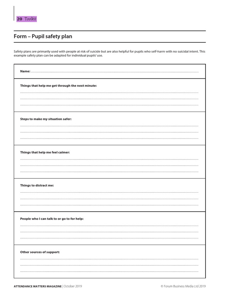 Pupil Safety Plan | Download Free PDF | Self Harm | Psychology