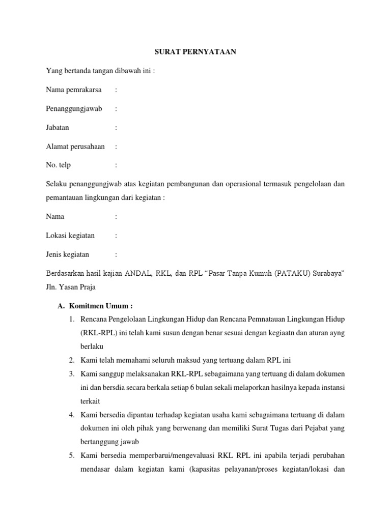 Surat Pernyataan RKL RPL | PDF | Bisnis | Pengelolaan Keuangan & Uang