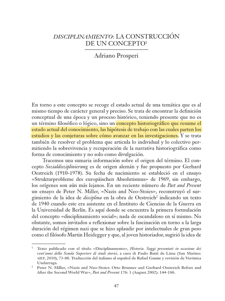 Adriano Prosperi Disciplinamiento La Construcción de Un Concepto | PDF ...