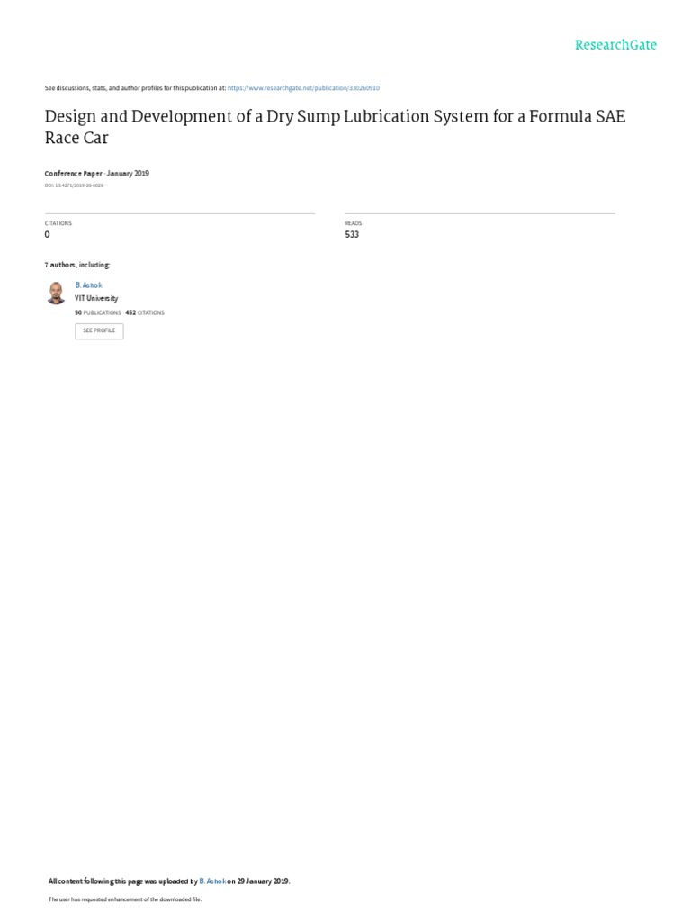 Design and Development of A Dry Sump Lubrication System For A Formula ...