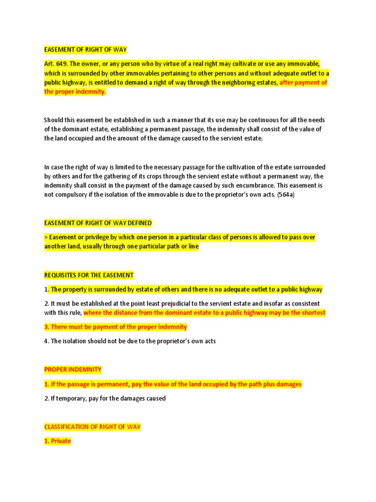 Classification Of Right Of Way | Easement | Indemnity