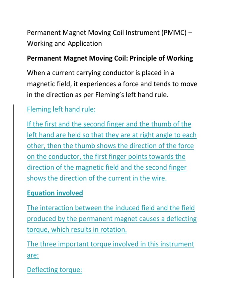 Permanent Magnet Moving Coil Instrument | PDF | Electrical Resistance ...