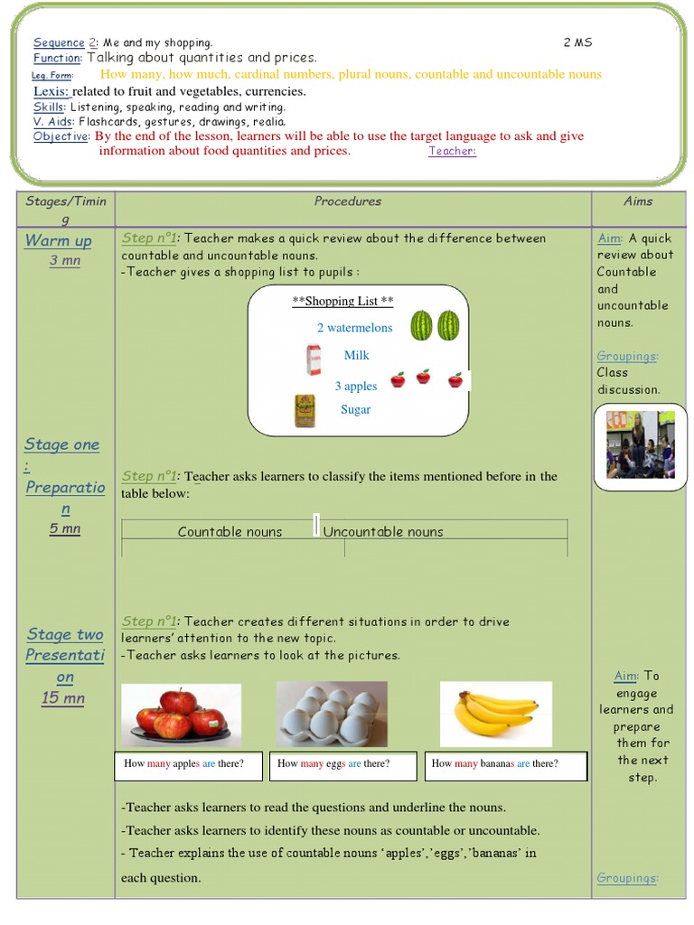 2MS - How-Many - How-Much Lesson Plan 2017-2018 | PDF | Noun | Plural