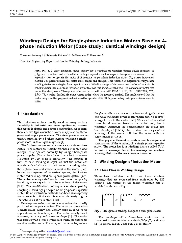 Windings Design For Single-Phase Induction Motors | PDF | Electric ...