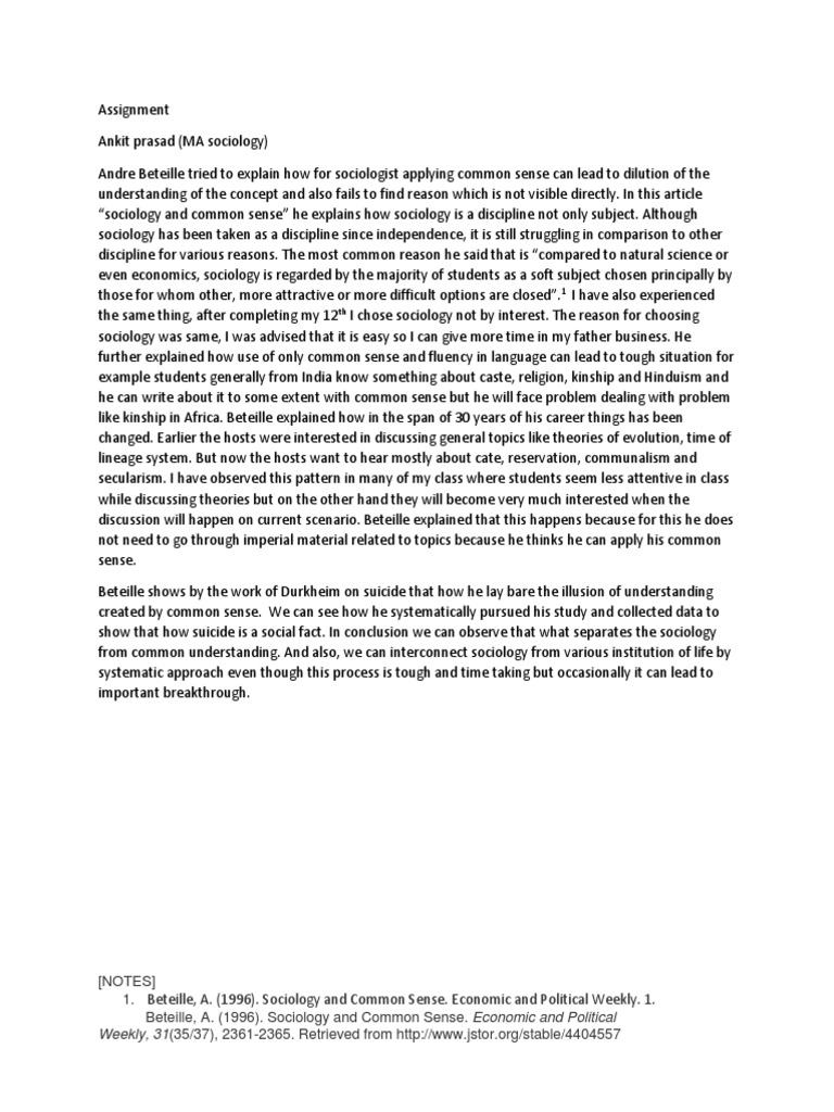 Beteille, A. (1996) - Sociology and Common Sense. Economic and ...