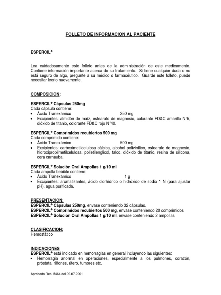 Información sobre ESPERCIL y su uso | PDF | Medicamentos con receta ...