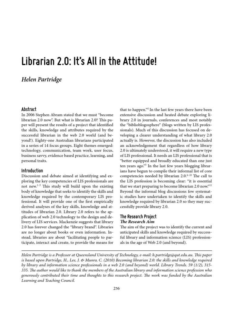 Librarian 2.0: It's All in The Attitude!: Helen Partridge | PDF ...