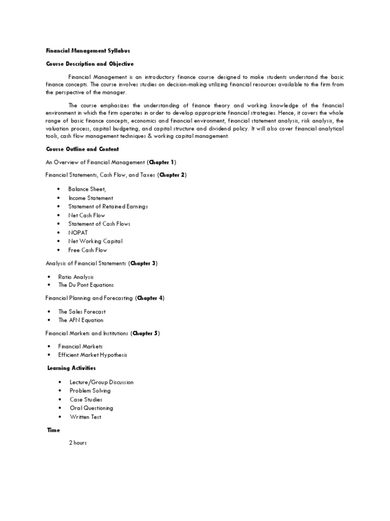 Financial Management Syllabus | PDF