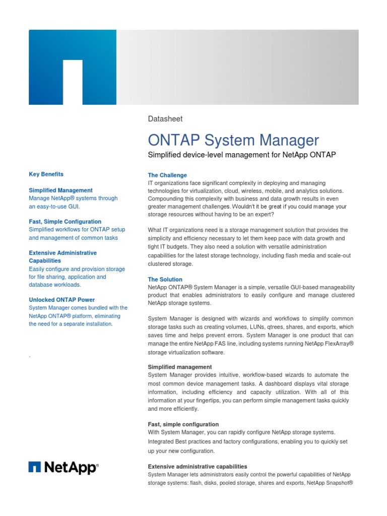 DS 2932 ONTAP System Manager Datasheet | PDF | Computer Data | Data ...