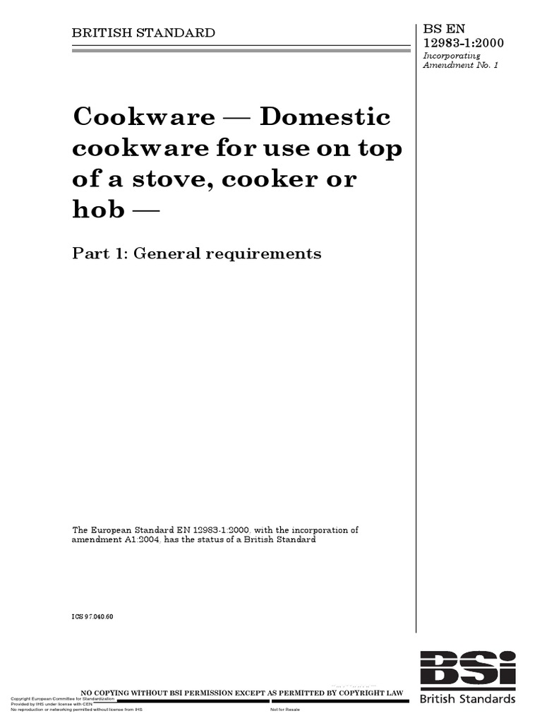 BS en 12983-1-2000 | PDF | Cookware And Bakeware | Vitreous Enamel