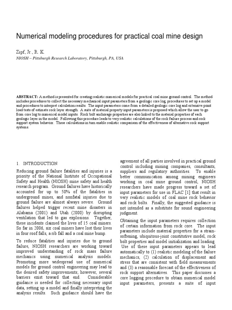 Numerical Modeling Procedures For Practical Coal Mine Design | PDF ...