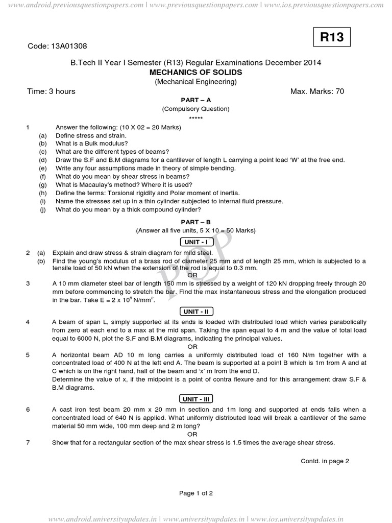 R13 Jntua Mechanical Engineer Question Paper | PDF | Stress (Mechanics ...