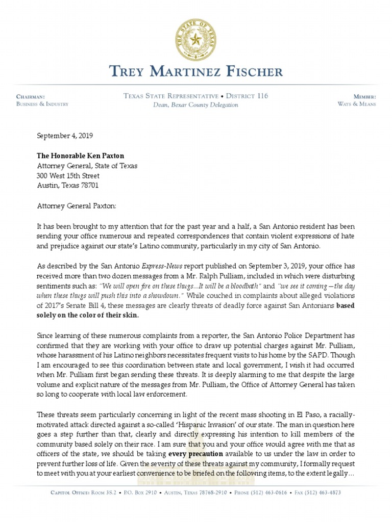 Texas AG Urged to Address Hate Threats | PDF | Treaty | Justice