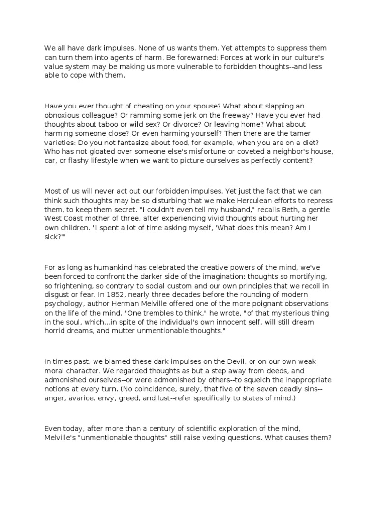 Forbidden Thoughts | PDF | Obsessive–Compulsive Disorder | Thought