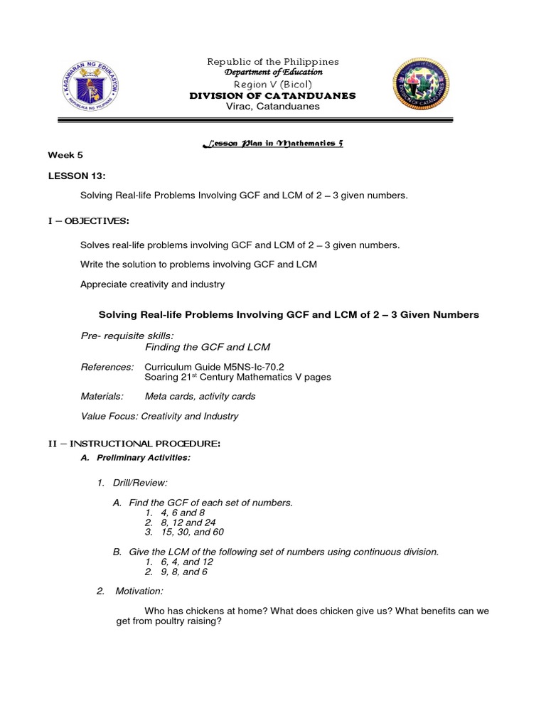 Solving Real-Life Math Problems Using GCF and LCM | PDF | Teaching ...