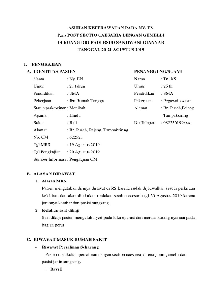 Askep Post SC DNG Gemelli Svaha | PDF