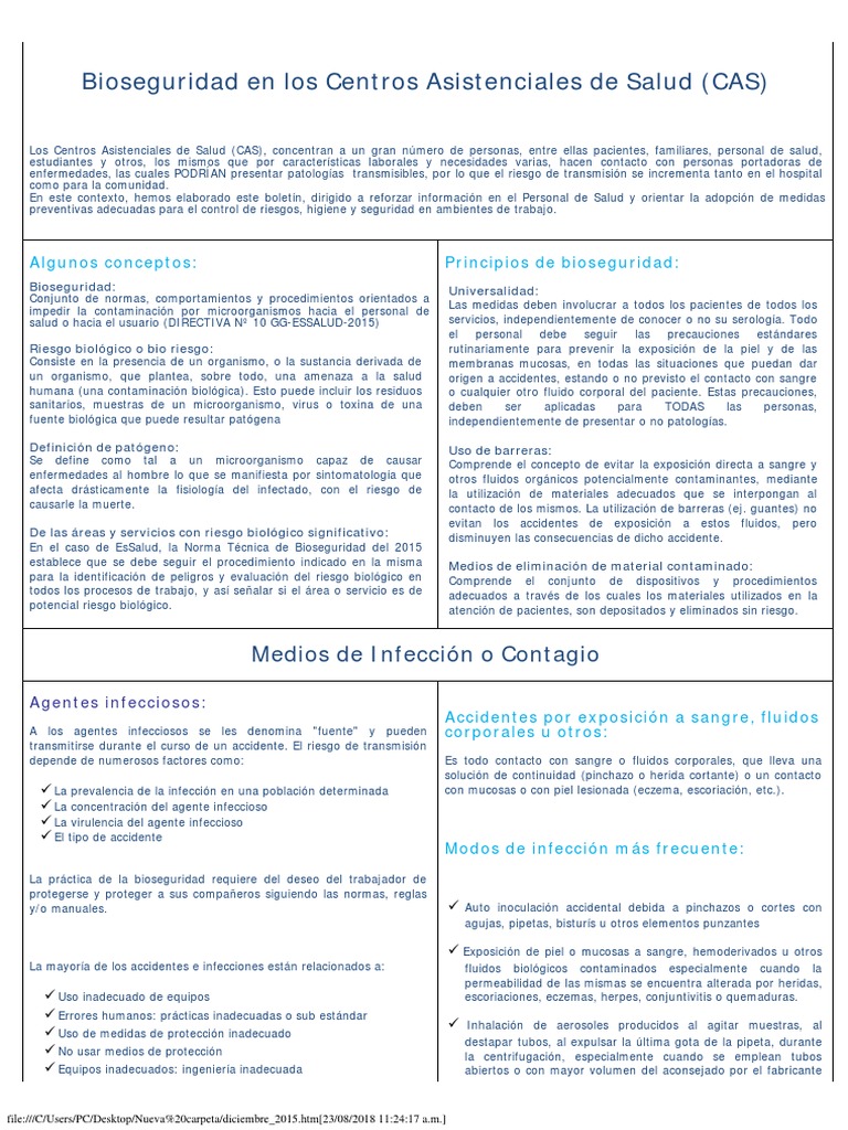 Bioseguridad en Los Centros Asistenciales de Salud (CAS) | PDF ...