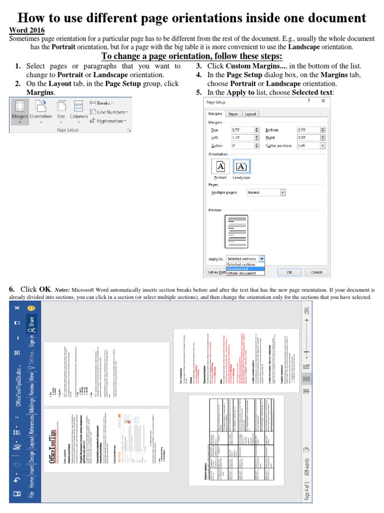 WORD How To Use Different Page Orientations Inside One Document | PDF ...