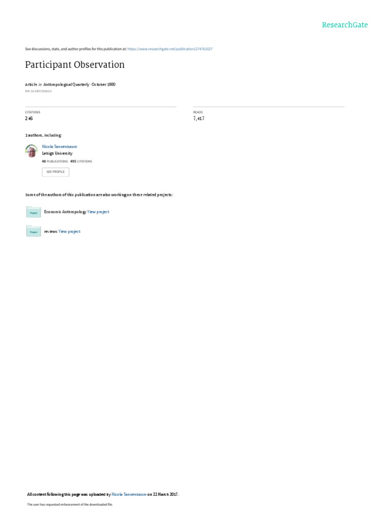 Review of Participant Observation | PDF | Anthropology | Psychology