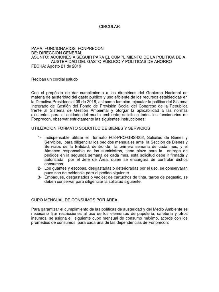 CIRCULAR ADMINISTRATIVA No | PDF | Gobierno | Esfera pública
