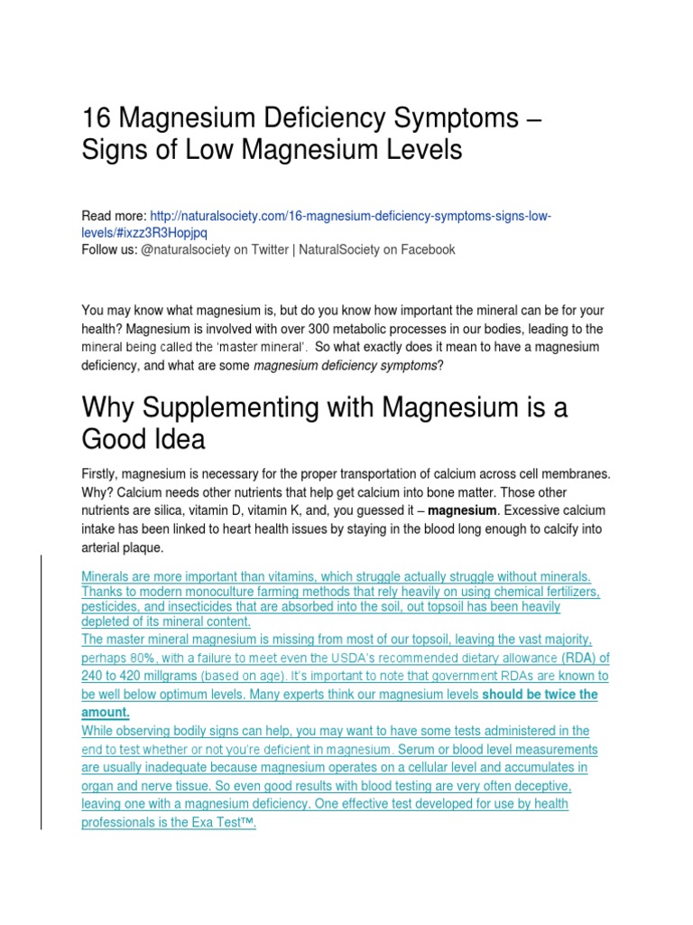 16 Signs of Magnesium Deficiency | PDF | Magnesium | Vitamin