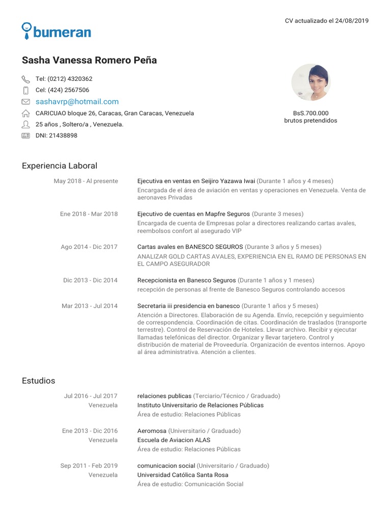 CV Sasha Vanessa Romero Peña | PDF | Venezuela | Business