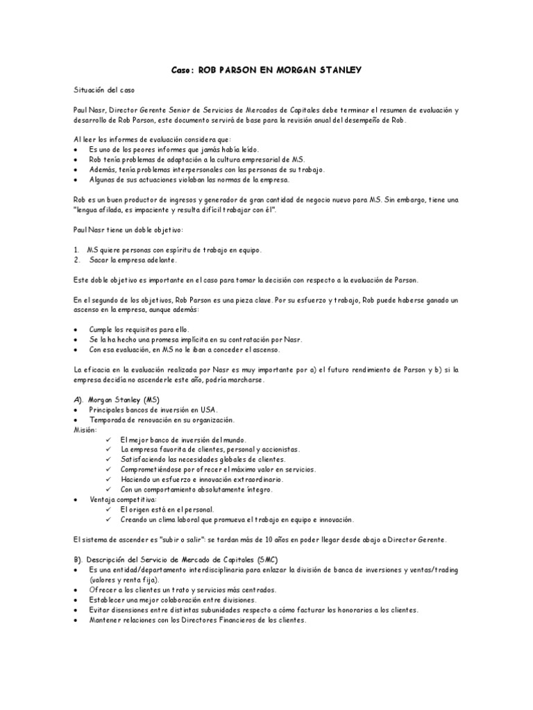 Caso Rob Parson en Moragn Stanley | PDF | Mercado (economía) | Bancos