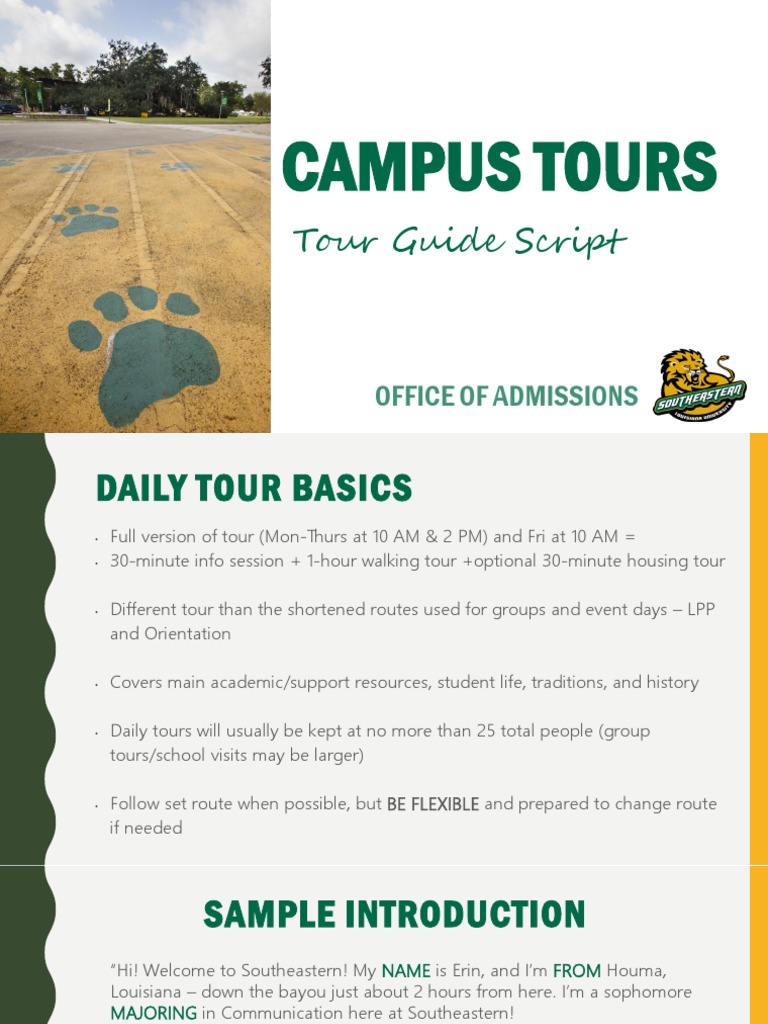 Campus Tour Guide Script Overview | PDF | Nursing | Lunch