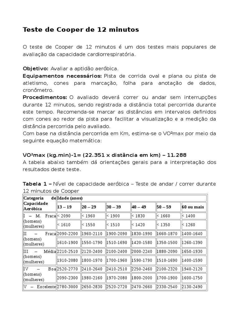 Teste de Cooper PDF | PDF | Tempo | Natureza